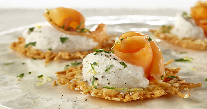 Traditional Hard Cheese Crisps with Smoked Salmon